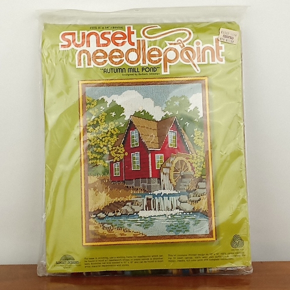Vintage | Art | Vintage 979 Sunset Needlepoint Kit Autumn Mill Pond ...
